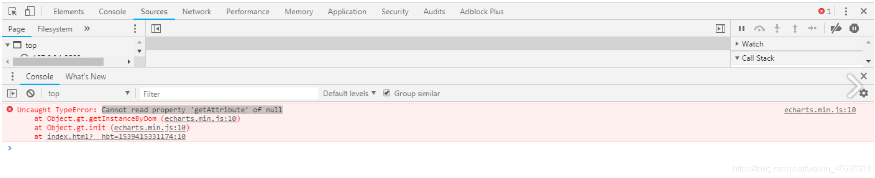 echart引用后出现echarts Cannot read property ‘getAttribute‘ of null 问题的解决方法_原生引入echarts的js文件报错 ...