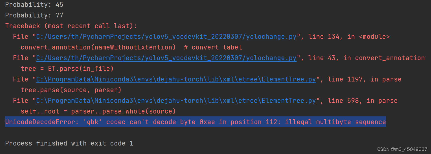 用脚本将yolov5标签的VOC格式转为yolo格式时报错：UnicodeDecodeError: ‘gbk‘ codec can‘t decode byte 0xae in position ...