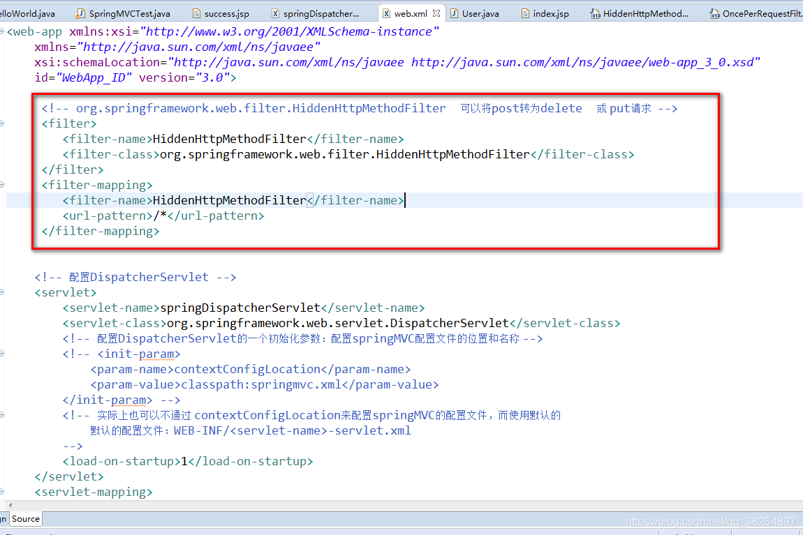 web.xml中配置的过滤器HiddenHttpMethodFilter及如何在配置过滤器后发送put,delete,post方法_web ...