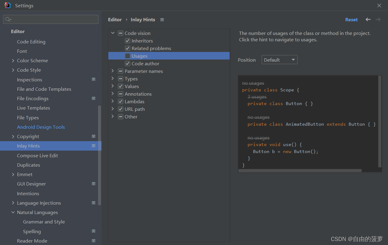 IDEA2022中方法变量中的Usages提示如何关闭或开启（引用提示如何关闭、开启）_idea usages设置-CSDN博客