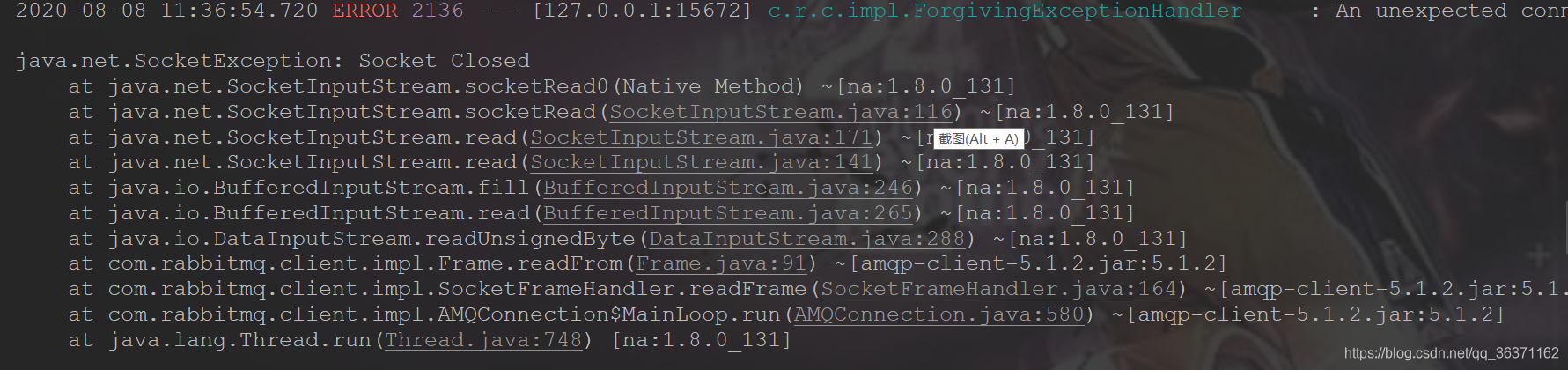 springboot+rabbitmq启动报错: java.net.SocketException: socket closed，属实是坑啊_publish a message failed ...