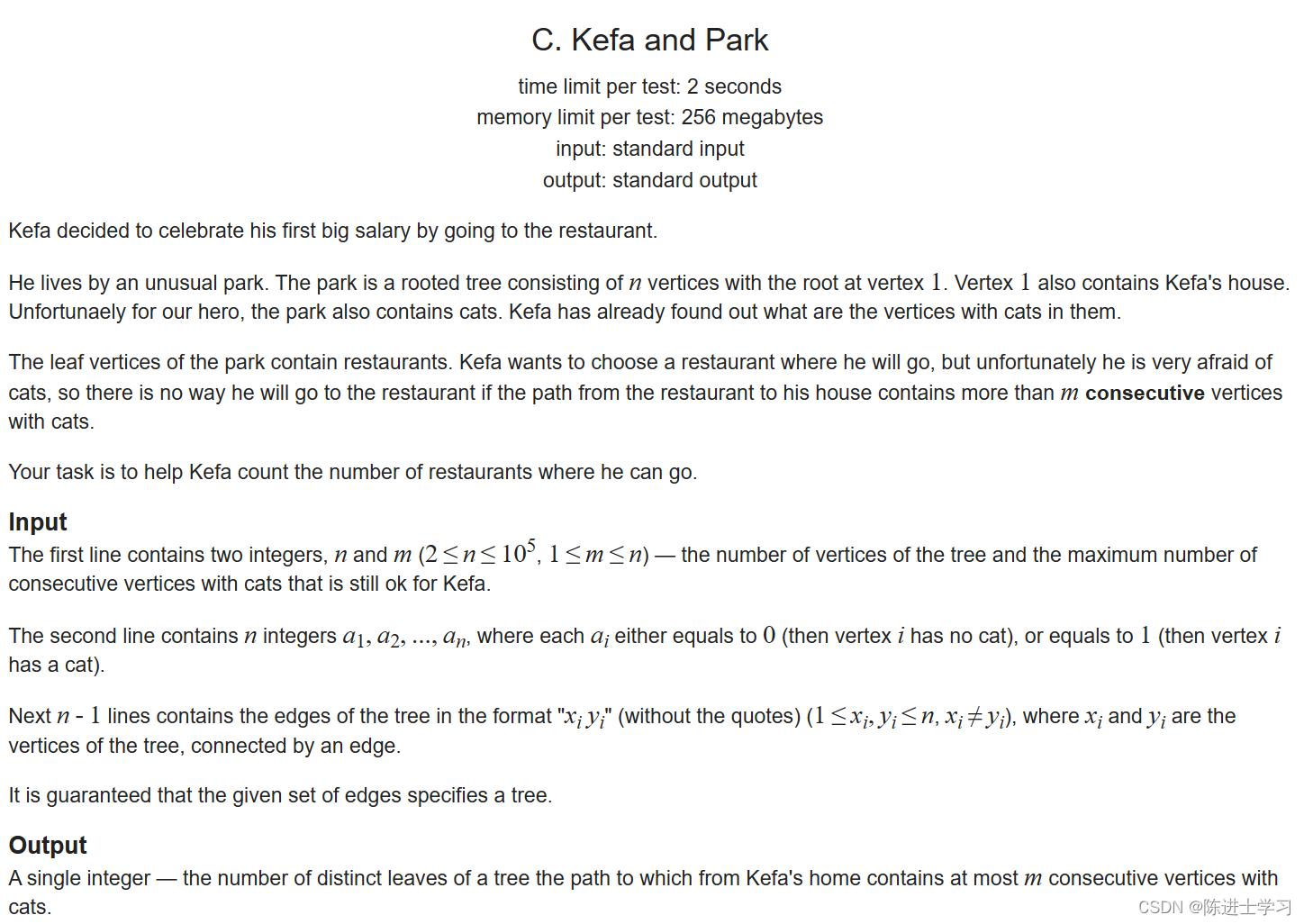 1500*C. Kefa and Park（dfs&tree）-CSDN博客
