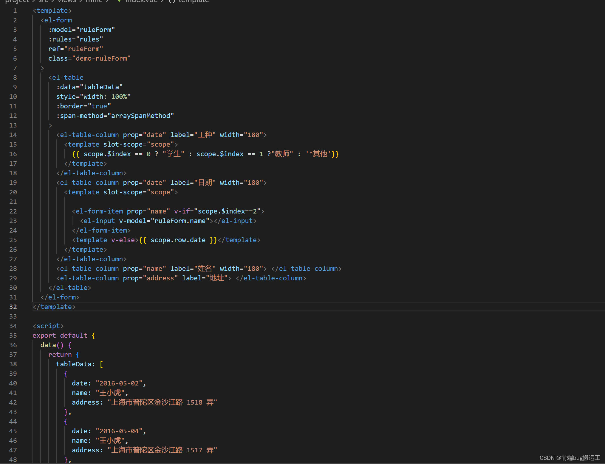 elementui 中table表格嵌套form表单，并且实现纵向表头，且合并单元格_element table纵向表格合并-CSDN博客