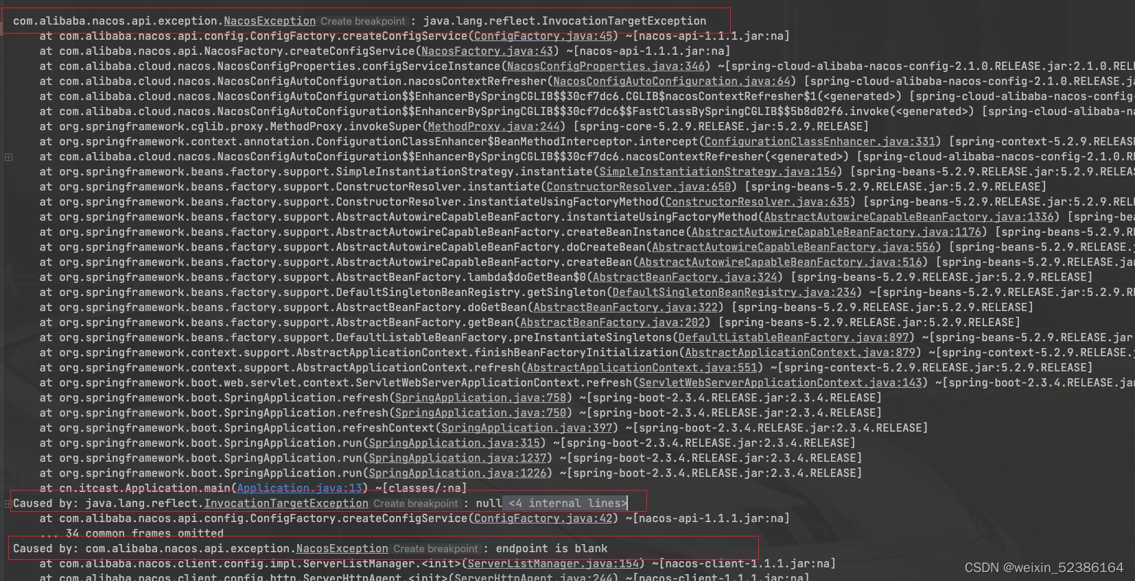 com.alibaba.nacos.api.exception.NacosException: java.lang.reflect.InvocationTargetException_com ...