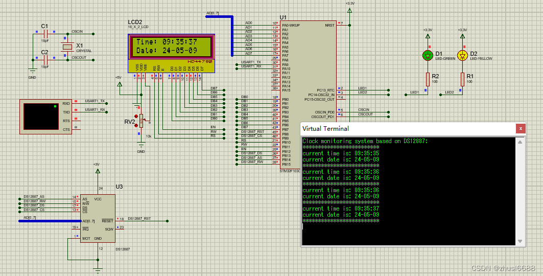 Proteus8.0仿真应用设计（六十三）基于STM32CubeMX、STM32F103C8T6 、FREERTOS、DS12887时钟芯片（并口）的时钟应用设计仿真_STM32（基于 ...