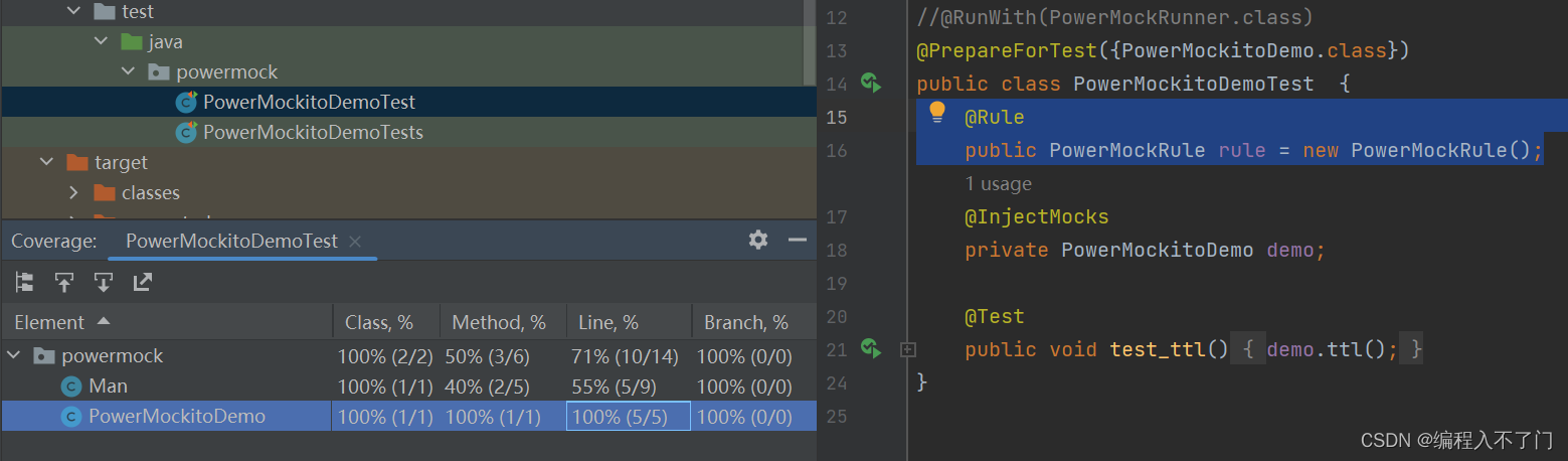 PowerMockito踩坑指南_powermock覆盖率统计不到-CSDN博客
