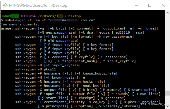 git配置ssh-keygen -t rsa -c“xxxx@xxxx.com.cn出现Too many arguments.解决办法_ssh-keygen too many ...