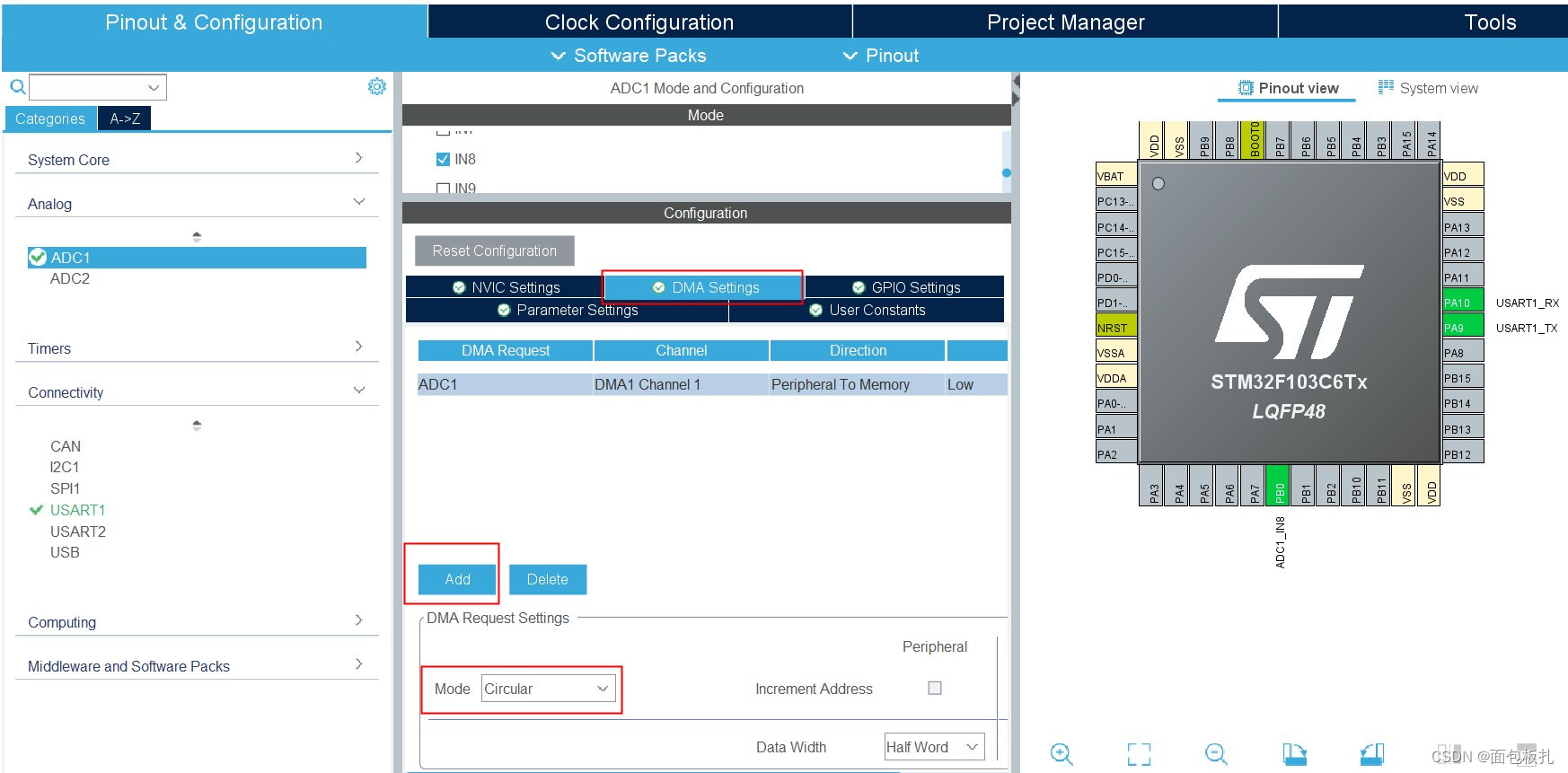 【STM32+HAL+Proteus】系列学习教程---ADC（查询、中断、DMA模式下的电压采集）_hal库ad proteus-CSDN博客