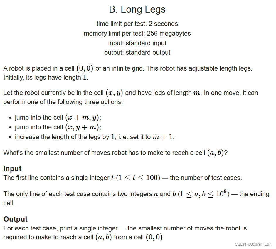 Educational Codeforces Round 146 (Rated for Div. 2) - B. Long Legs（思维 & 数学）_b. long ...