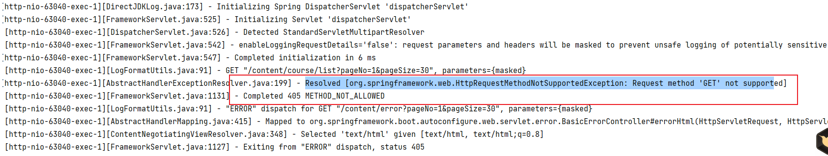 Resolved [org.springframework.web.HttpRequestMethodNotSupportedException: Request method 'GET ...