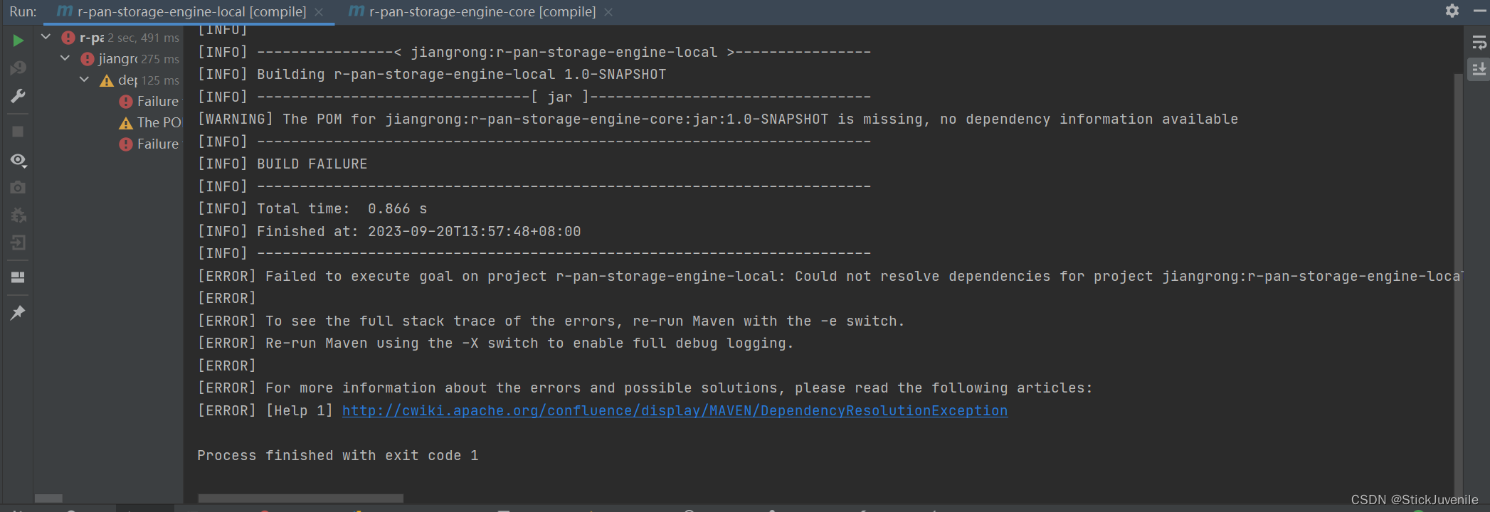2.Could not resolve dependencies for project jiangrong:r-pan-storage-engine-local:jar:1.0 ...