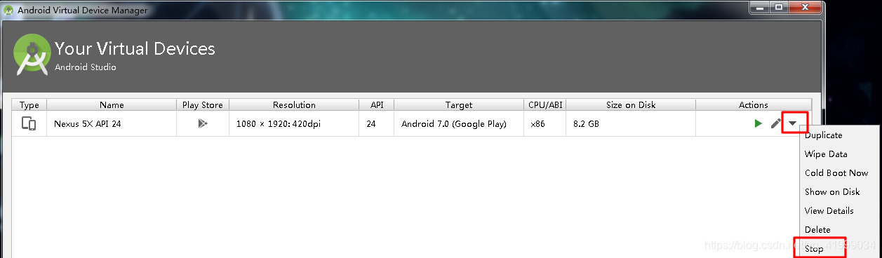 Android Studio运行时报错：AVD Nexus_5X_API_24 is already running. If that……delete the files解决方法_an ...