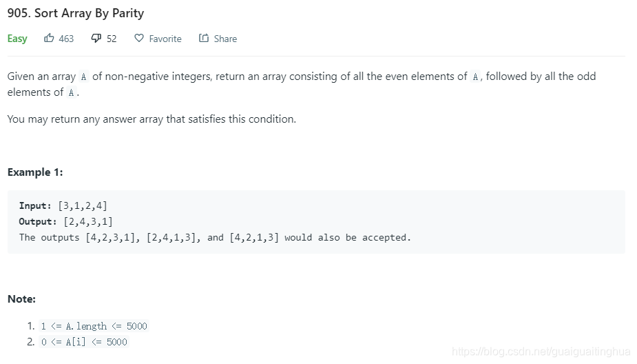 905 Leetcode C实现按奇偶排序数组（sort Array By Parity）c奇偶排序 Csdn博客