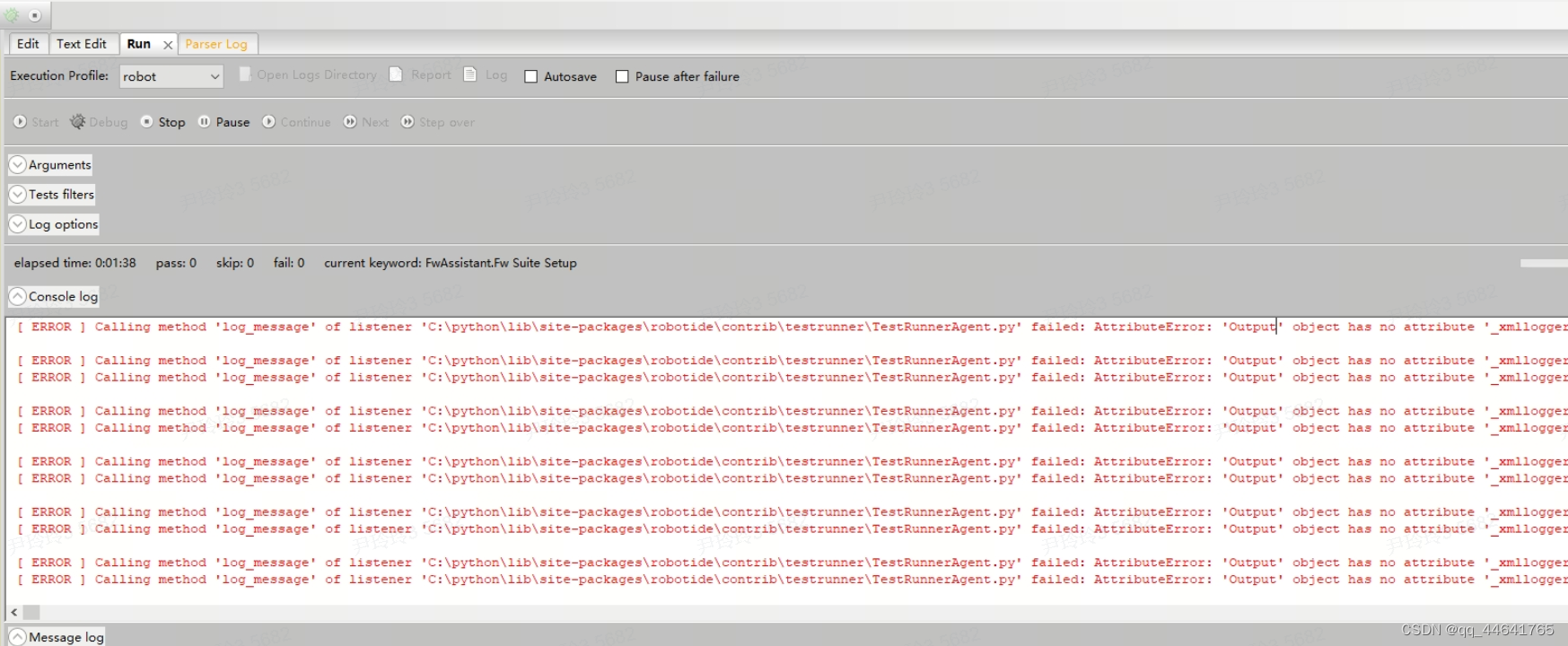 搭建RF自动化环境运行ride告警“ERROR ] Calling method ‘log_ message‘ of listener ‘C: \python\lib\site ...