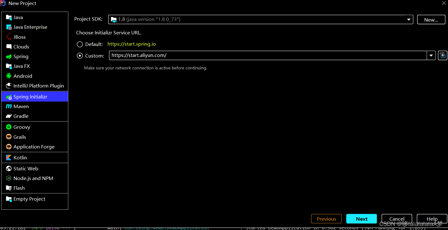 Initialization failed for ‘https://start.aliyun.com/‘Please check URL, network and proxy ...