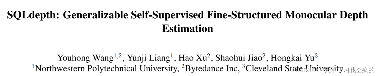 30篇论文计划-1-SQLdepth: Generalizable Self-Supervised Fine-Structured Monocular Depth Estimation-CSDN博客