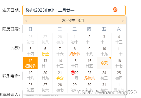 vue实现农历日历插件——vue-jlunar-datepicker插件的使用——技能提升-CSDN博客
