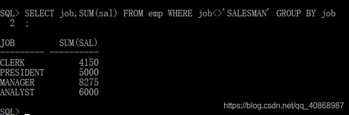 ORACLE:分组统计函数（COUNT()、SUM()、AVG()、MAX()、MIN()）的使用_oracle sum对count-CSDN博客