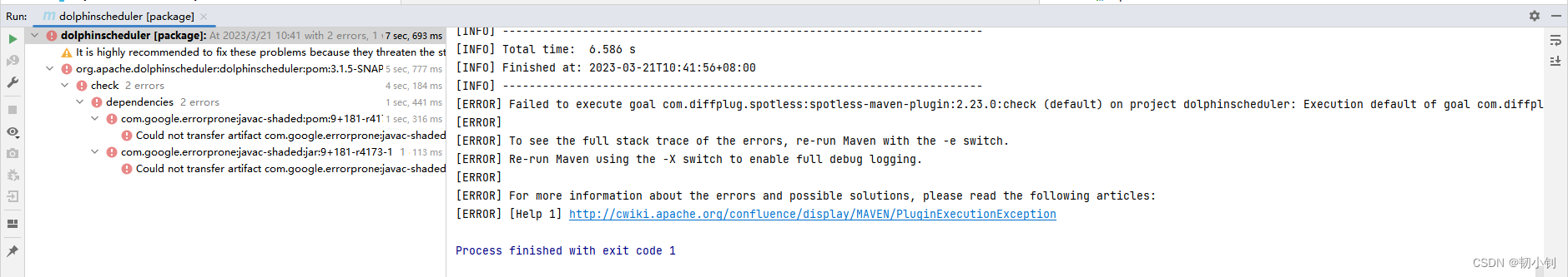 dolphinscheduler 3.1.4 代码编译问题记录:spotless-maven-plugin:2.23.0_failed to execute goal com.diffplug ...