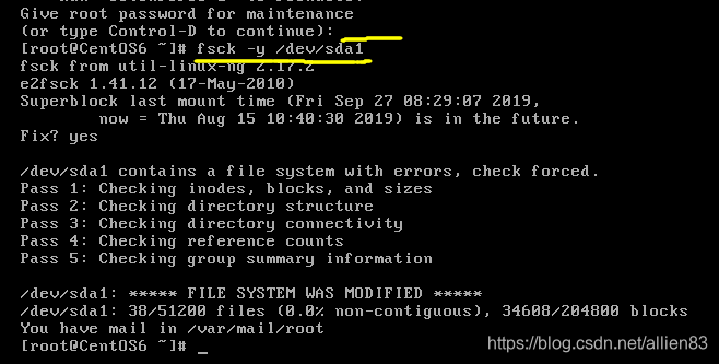 Linux中修改时间后报错：/dev/sda5:UNEXPECTED INCONSISTENCY;RUN fsck MANUALLY._inconsistency; run fsck ...