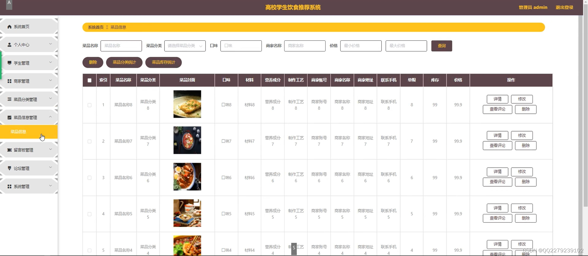 081springboot高校学生饮食推荐系统菜品信息分类（源码运行视频讲解视频） Csdn博客 3234