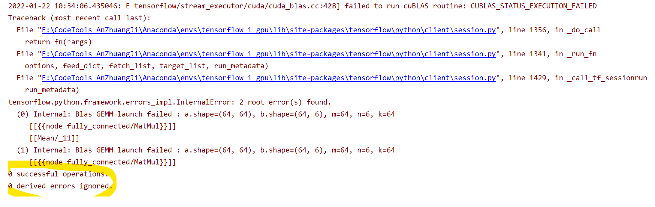 关于使用tensorflow-gpu 1.14.0版本训练时出现“0 successful operations. 0 derived errors ignored.”的解决方法-CSDN博客