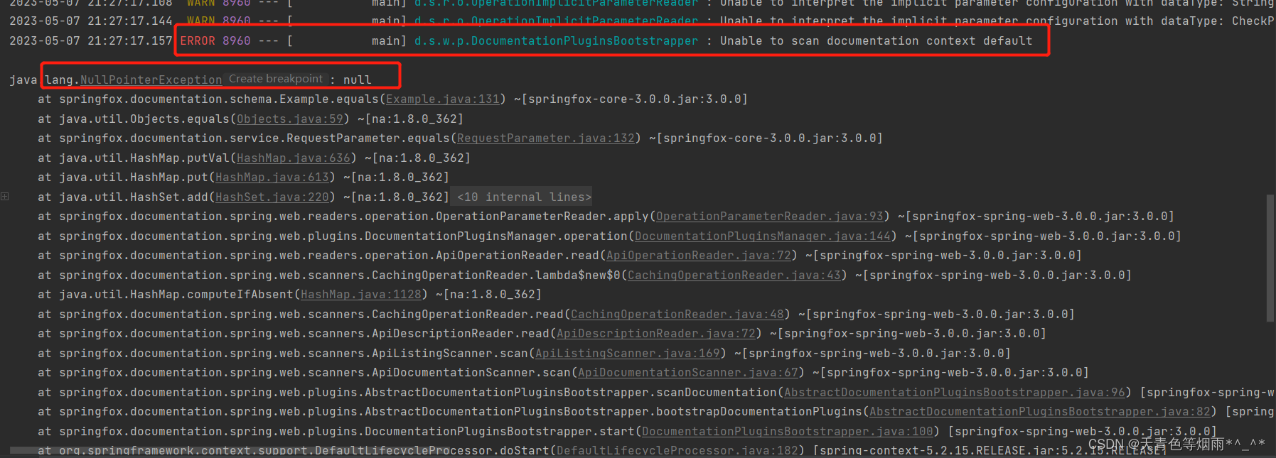 swagger报错ERROR 8960 --- [ main] d.s.w.p.DocumentationPluginsBootstrapper : Unable to scan ...