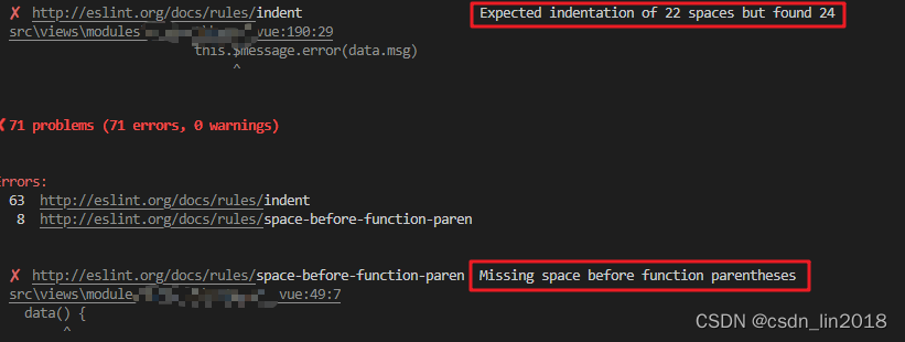Vue校验格式错误 Expected Indentation Of Missing Space Before Expected ‘‘vue运行时报错代码格式校验 Csdn博客