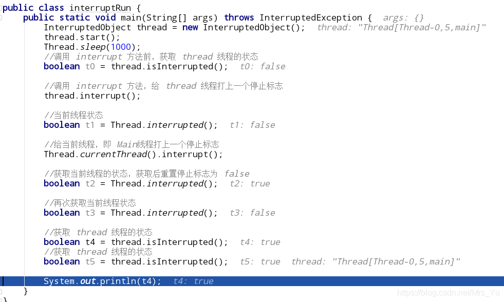 线程的停止方式（stop()、interrupt()、isInterrupted()、interrupted() 方法的使用）_interrupt()方法和stop()方法-CSDN博客