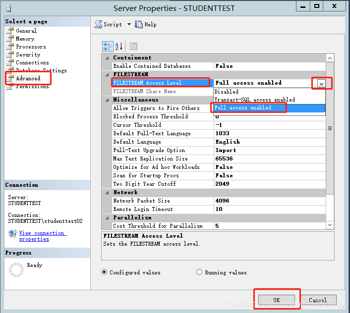 SQL server2014还原备份文件.bak时报错：System.Data.SqlClient.SqlError: FILESTREAM feature is disabled._sql ...