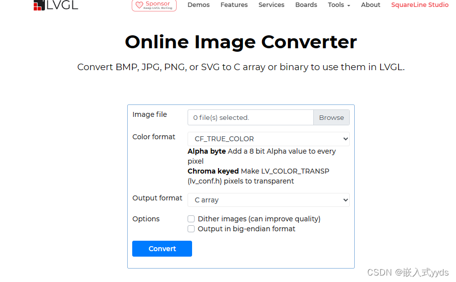 LVGL 图片在线转化为c语言数组工具_lvgl在线图片转换-CSDN博客