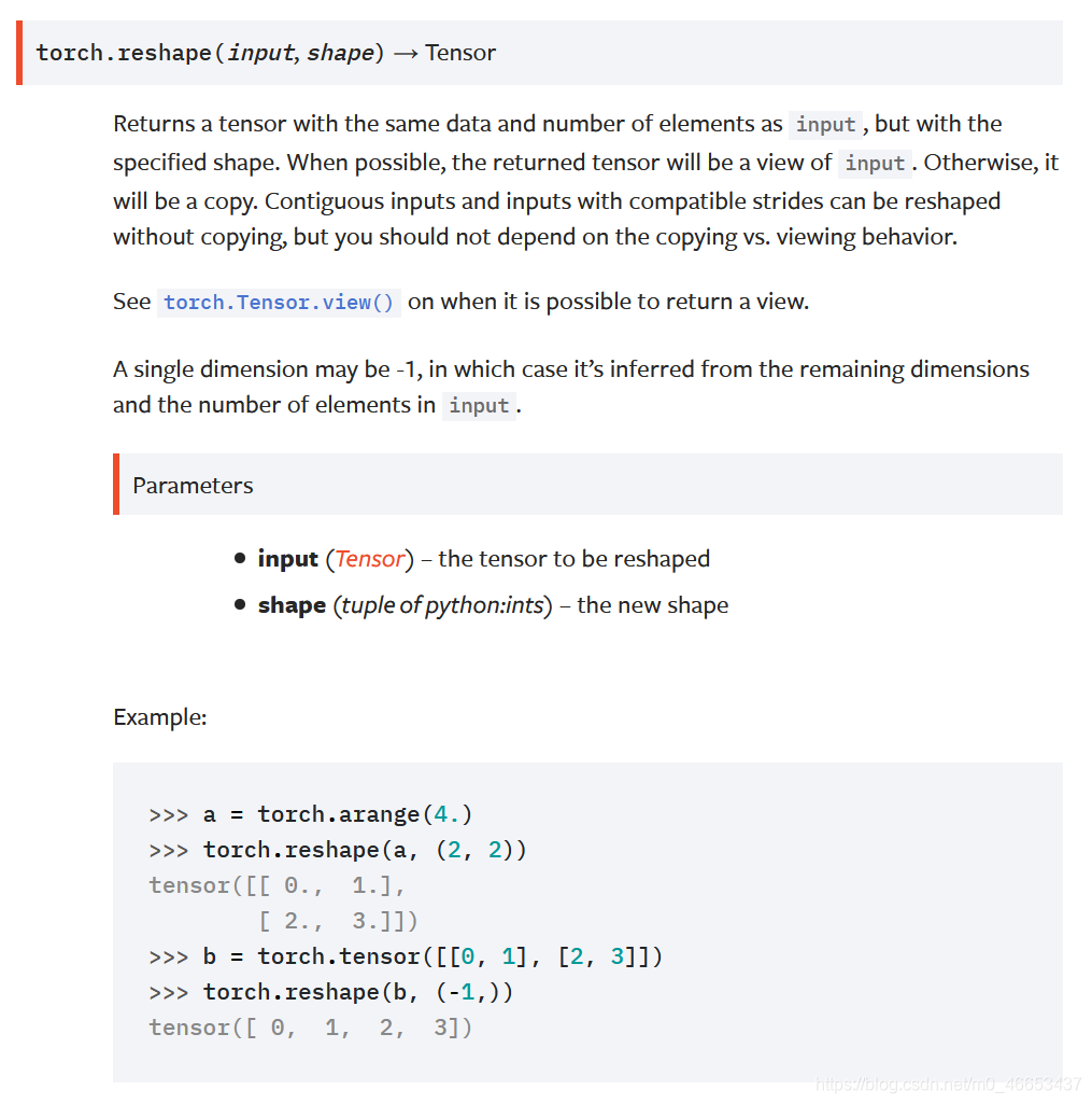 torch.reshape(input, shape)函数使用举例_inputs.reshape-CSDN博客