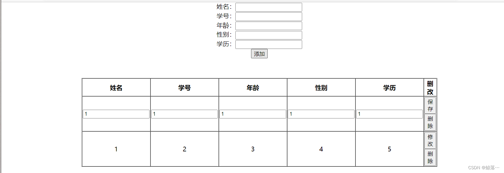 用js简单实现信息录入功能js用户在页面输入信息单击确定按钮将数据添加到表格中单击修改按钮可以修改表 Csdn博客