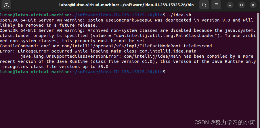 在ubuntu中修改idea的runtime（在不能启动的情况下）_cannot start the runtime-CSDN博客