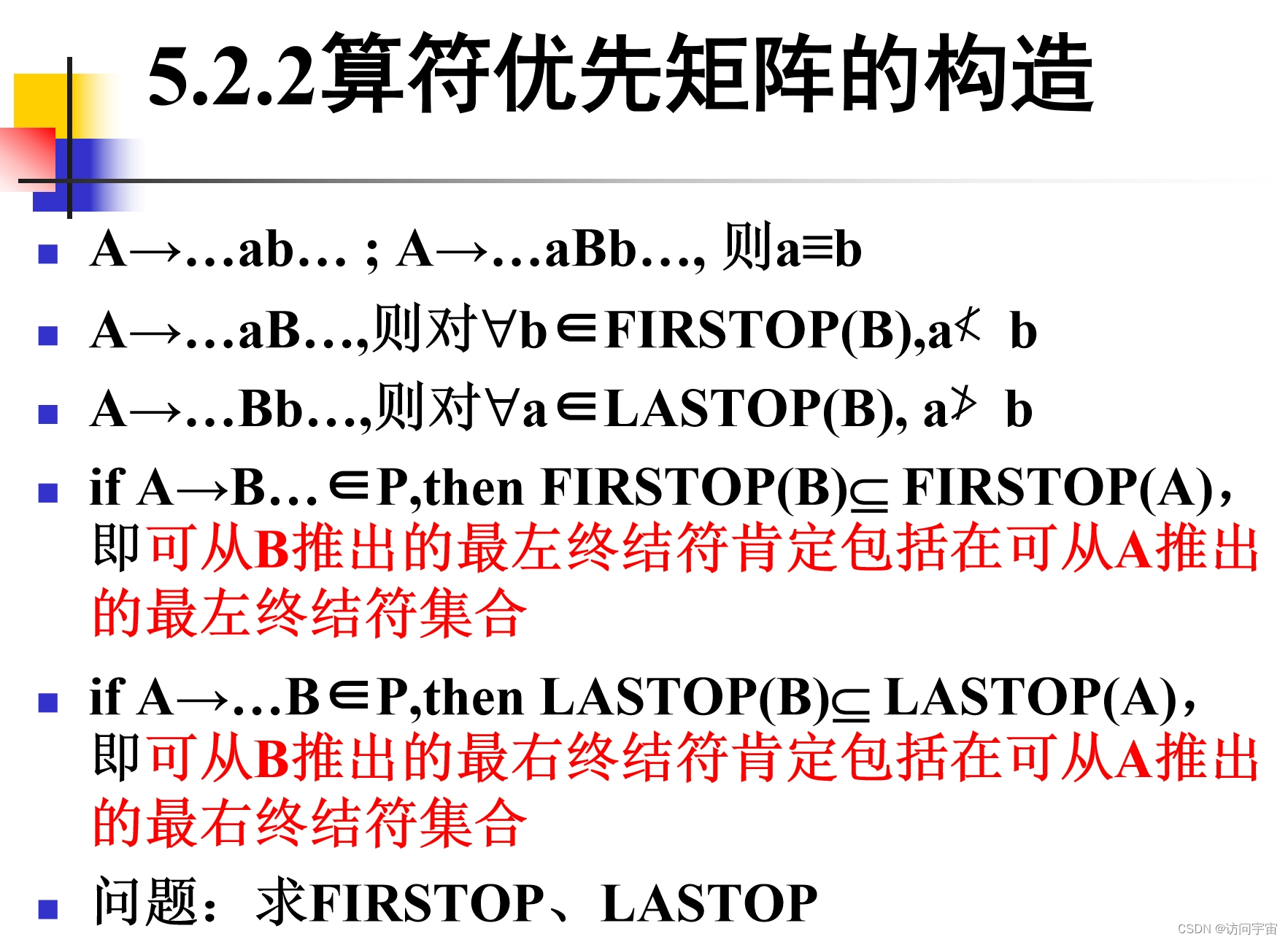第五章自底向上的语法分析|求FIRSTOP集和LASTOP集，构造算符优先关系表，利用算符优先关系表进行语法分析，求最左素短语，算符优先分析 ...