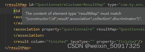 The content of element type “resultMap“ must match “(constructor?,id*,result*,association ...