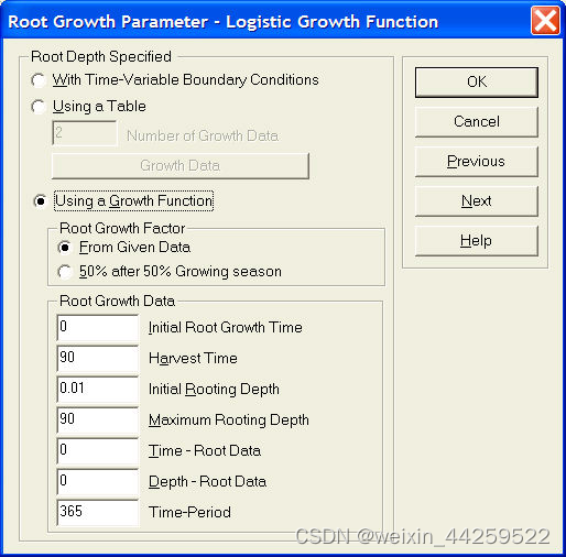 Root Growth Parameters(Pre-Processing Menu, Root Growth Submenu ...