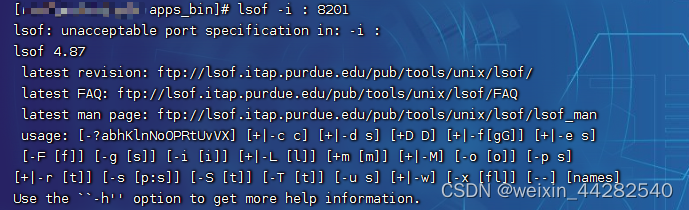 Linux中使用“lsof -i:端口号”查看错误_lsof: unacceptable port specification in: -i :-CSDN博客