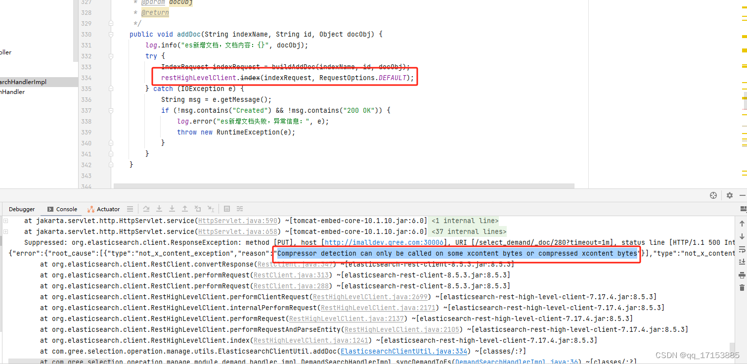 ES报错： Compressor detection can only be called on some xcontent bytes or ...
