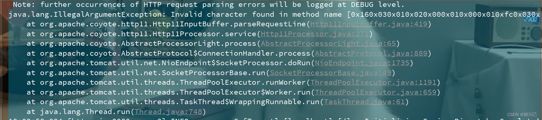 java.lang.IllegalArgumentException: Invalid character found in method ...