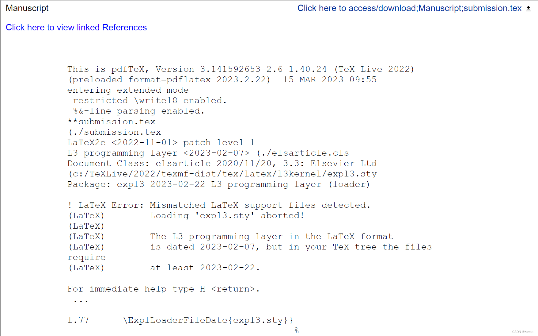 报错：Elsevier LaTeX编译：Mismatched LaTeX support files detected_this is pdftex, version 3.141592653 ...