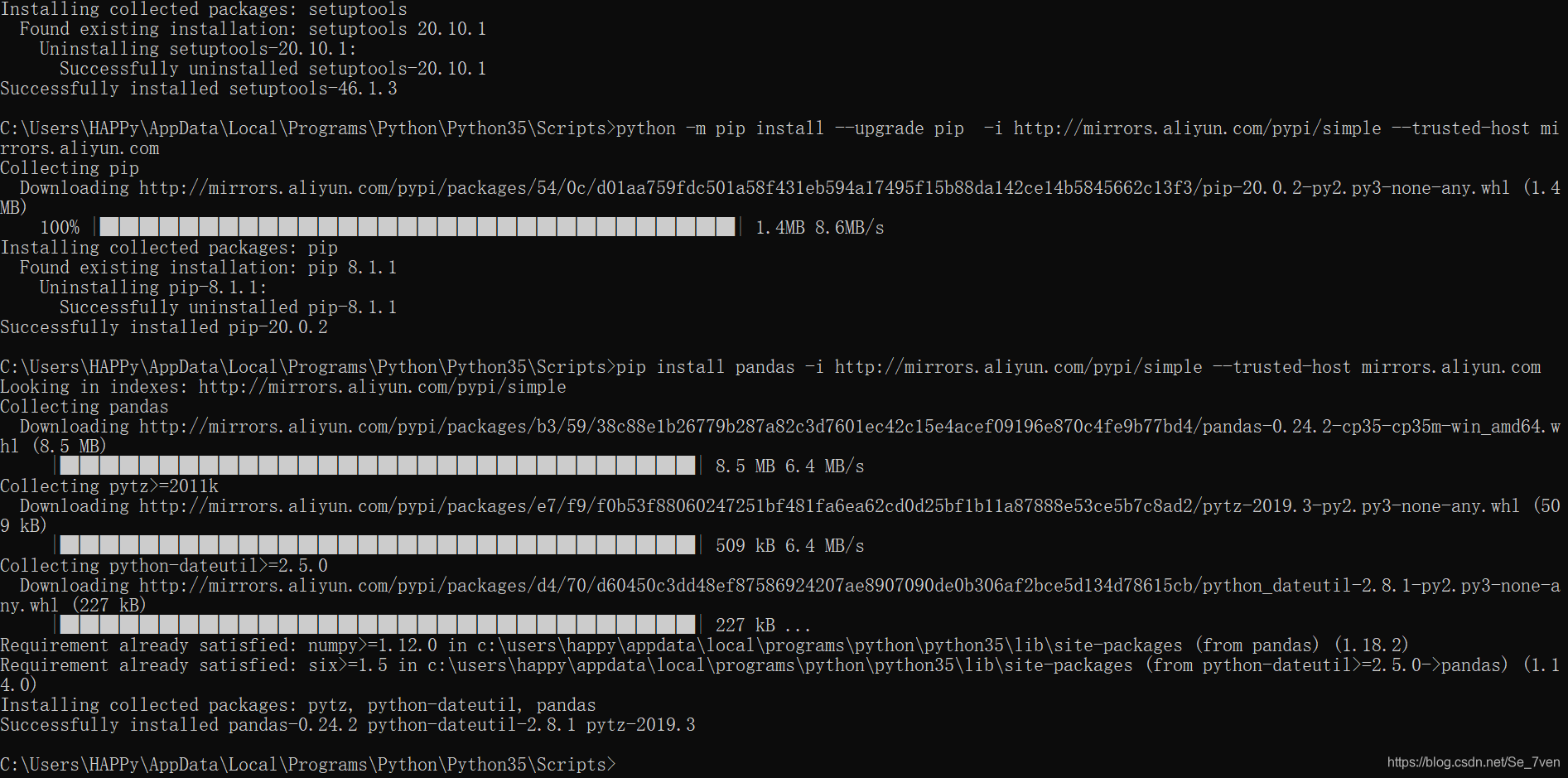 安装pandas遇到：Command “python setup.py egg_info” failed with error code 1 in C:\Users\HAPPy\AppData ...