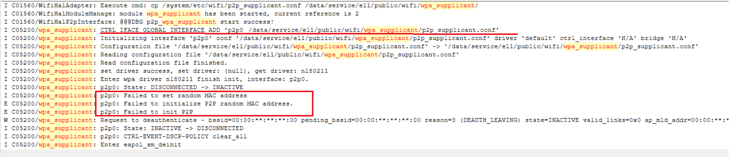 移植oh release 5.1 miracast投屏，无法搜索到设备。p2p0: Failed to initialize P2P random MAC address ...