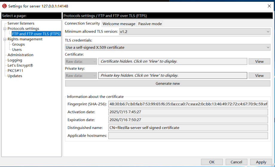 FileZilla等FTP服务器提示TLS协议过期的完美解决办法_filezilla证书过期怎么解决-CSDN博客