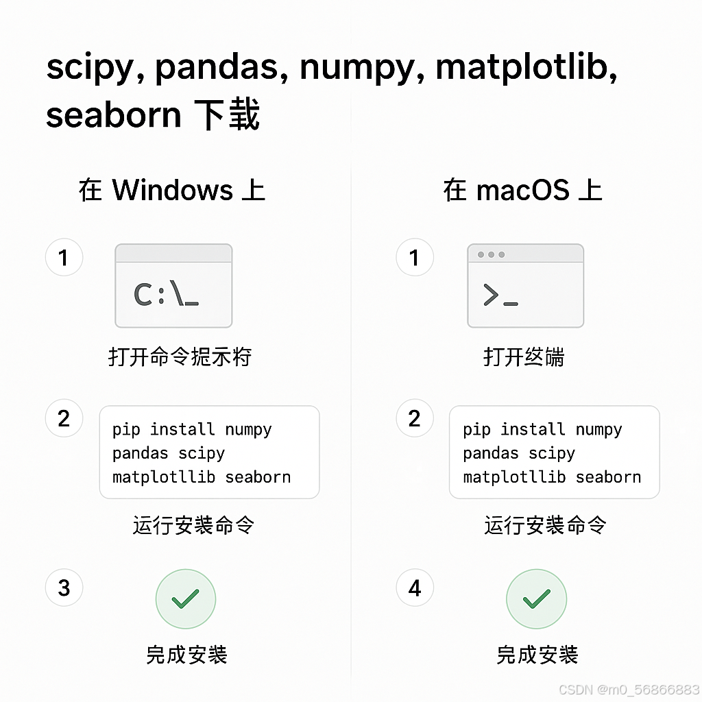 [特殊字符] SciPy、Pandas、NumPy、Matplotlib、Seaborn 在 Windows 和 macOS 上的安装教程（超详细_pip install pandas ...