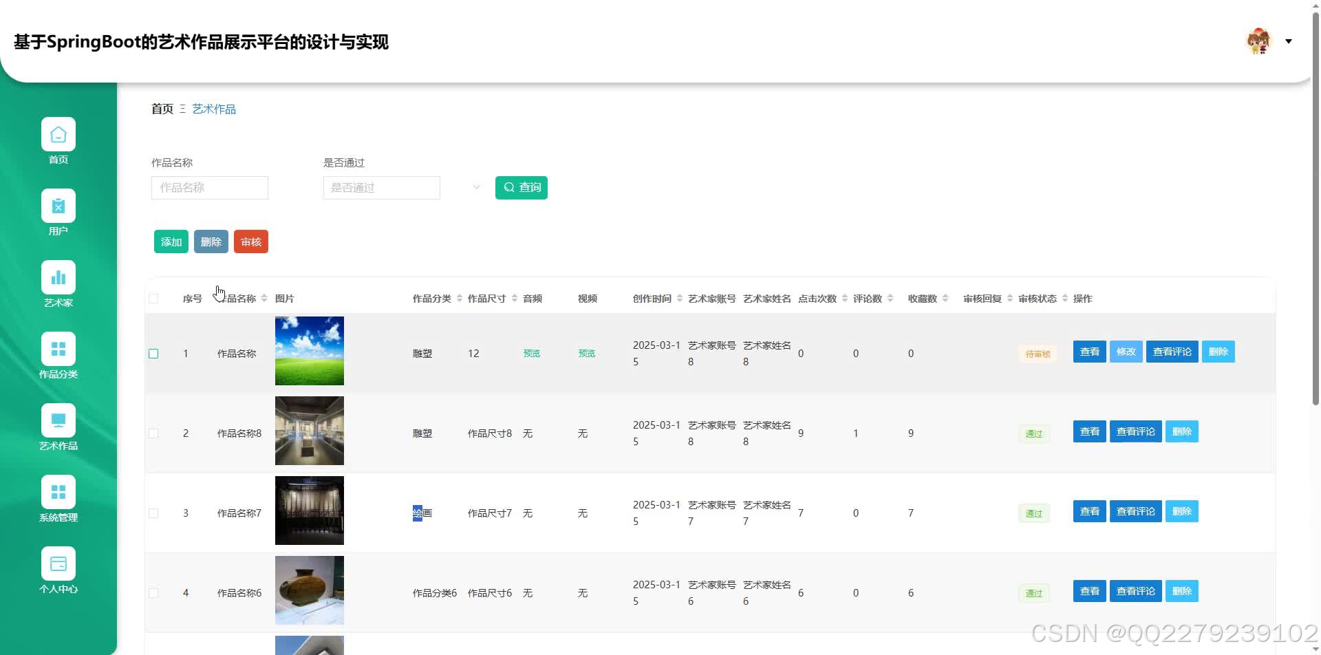 基于Java springboot艺术作品展示平台系统（源码+文档+运行视频+讲解视频）-CSDN博客
