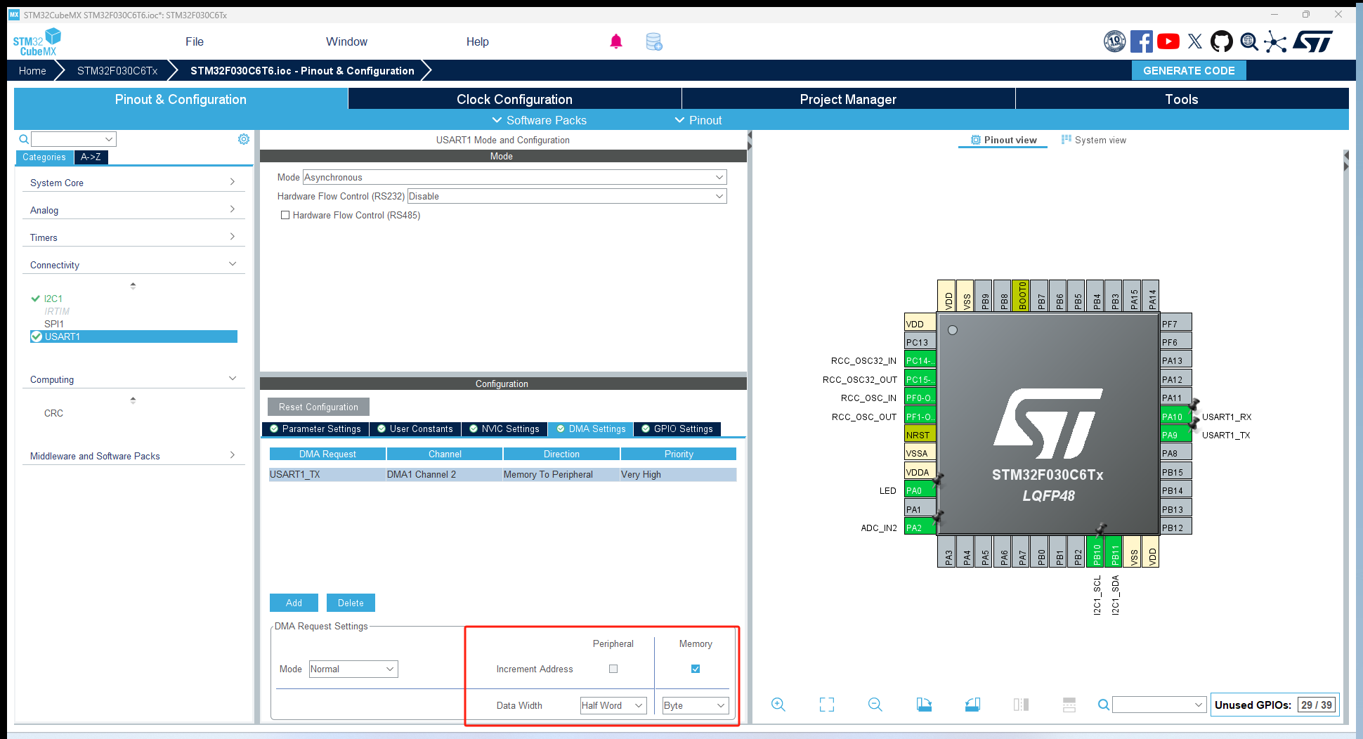 STM32CubeMX配置 串口USART DMA，解决串口只发送一次，16位数据串口只发生低8位错误的问题_stm32g431 uart dma 只发送了一次-CSDN博客