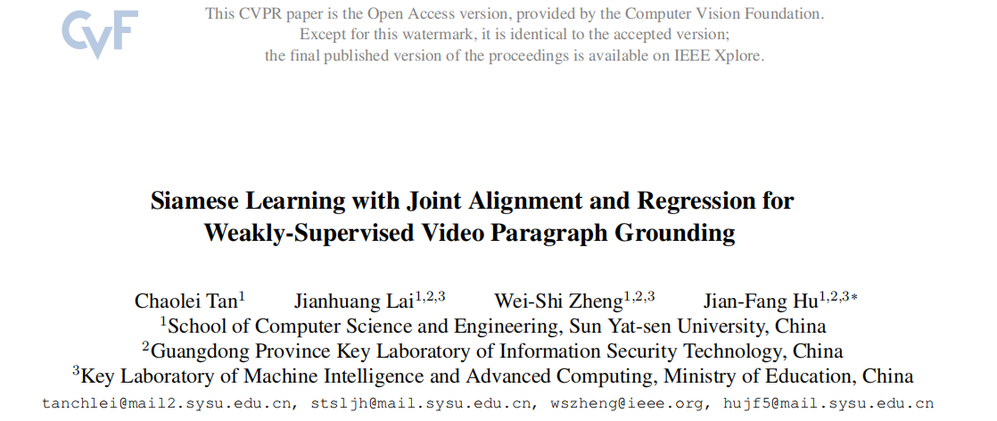 Siamese Learning with Joint Alignment and Regression for Weakly-Supervised Video Paragraph ...