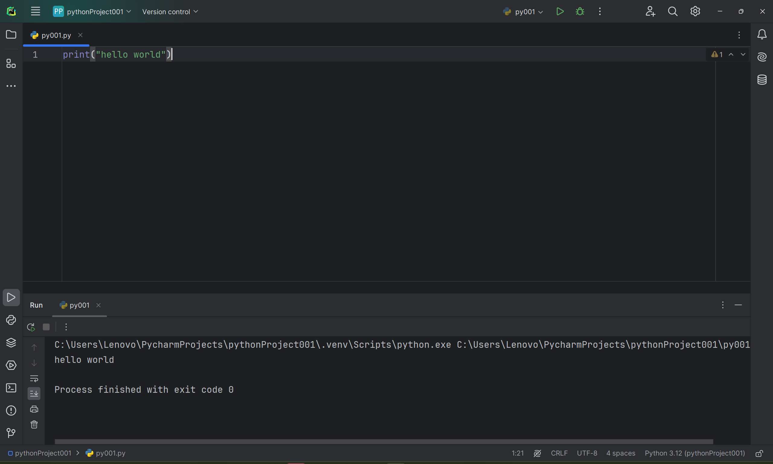 安装PyCharm，输出“Hello World”_pycharm hello word-CSDN博客