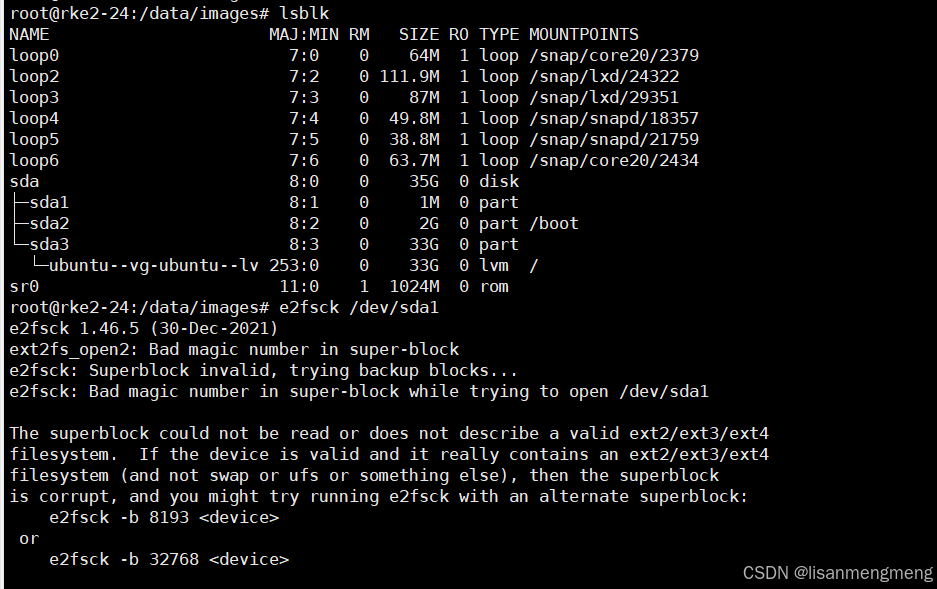 linux 操作系统下e2fsck命令介绍和使用案例-CSDN博客